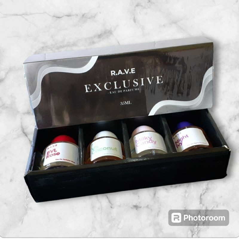 Jual parfum Rave Exclusive isi 4 botol varian 35ml parfum cewek aroma segar tahan lama | Shopee ...