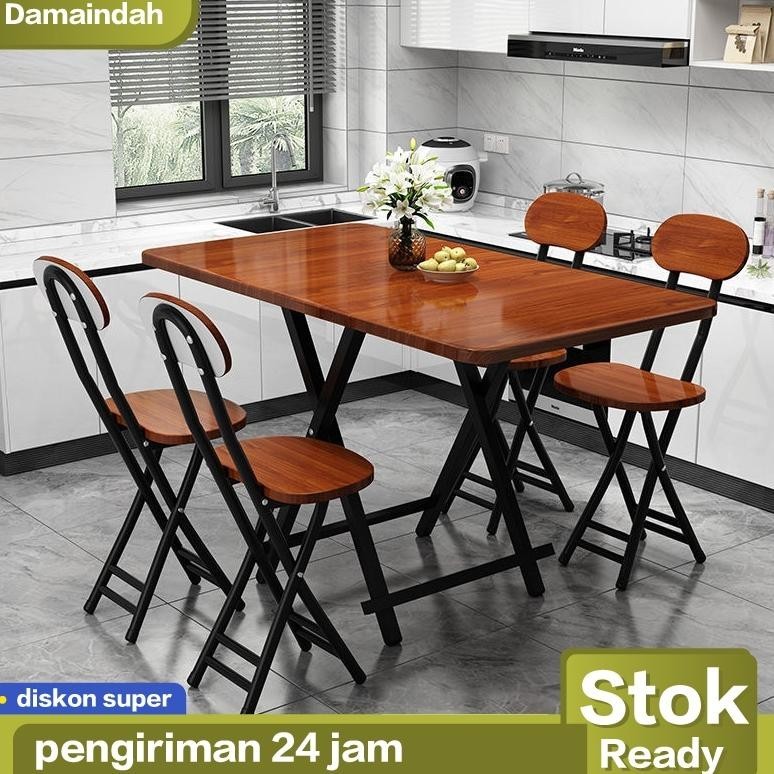 Jual Meja Lipat Set 4 Kursi/Meja Makan 100x60CM/Meja Makan Lipat / Meja Makan Portable | Shopee ...