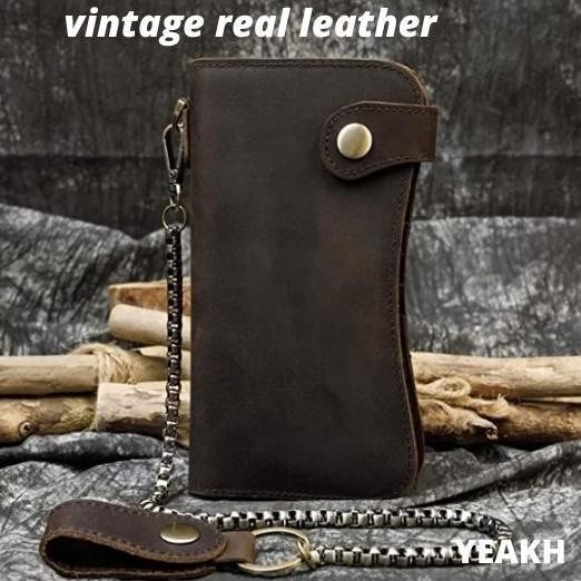 Jual Dompet kulit asli panjang pria crazy horse vintage-Dompet rantai ...