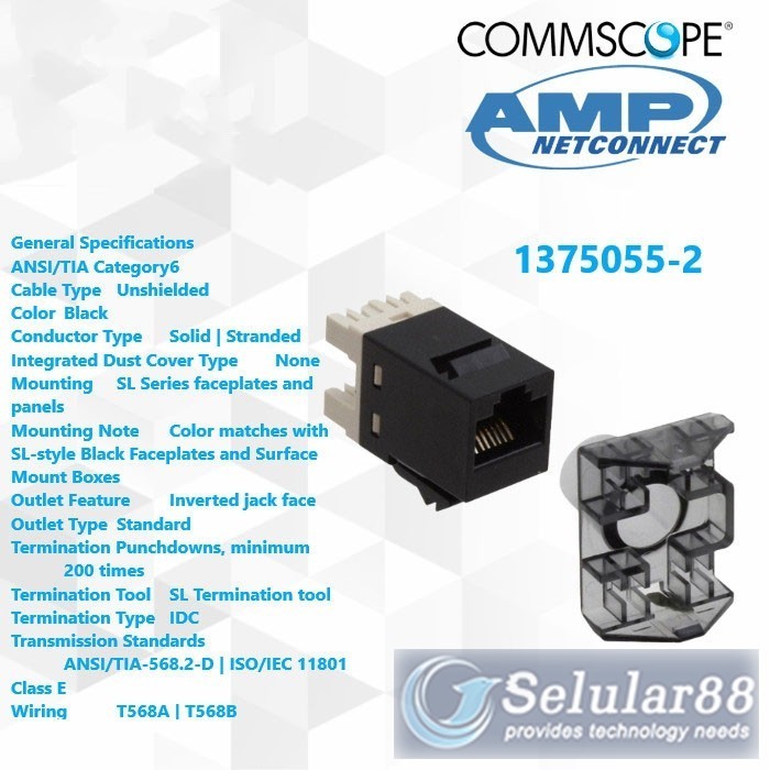 Jual AMP Commscope 1375055-2 Cat6 SL110 Series Modular Jack RJ45 Cat 6 ...