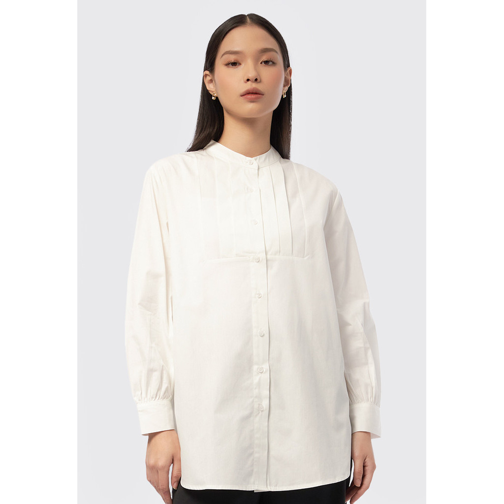 Jual Executive Tunic with Pleated Bib Details Off White | Shopee Indonesia