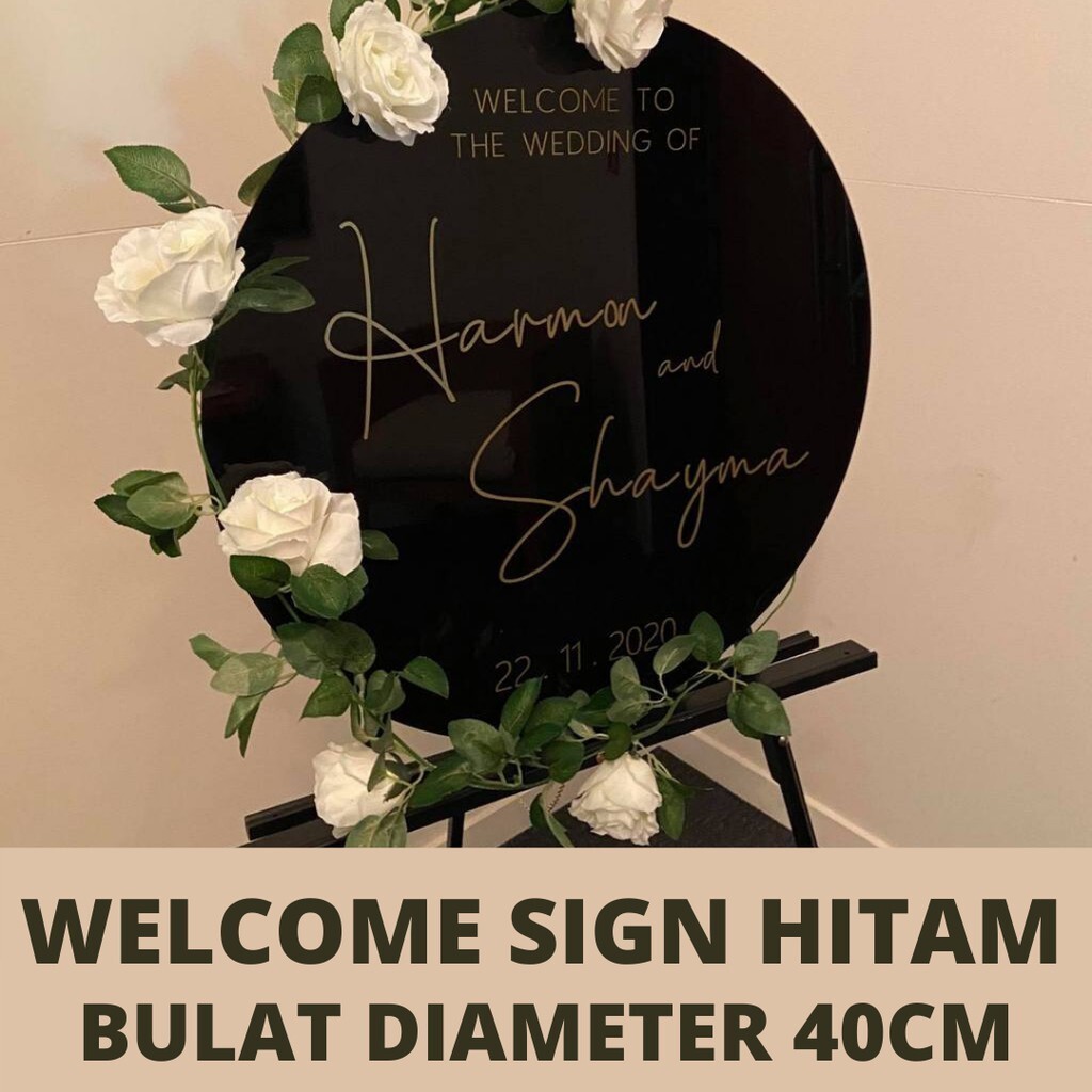 Jual Welcome sign akrilik bulat acrylic wedding sign lingkaran HITAM ...