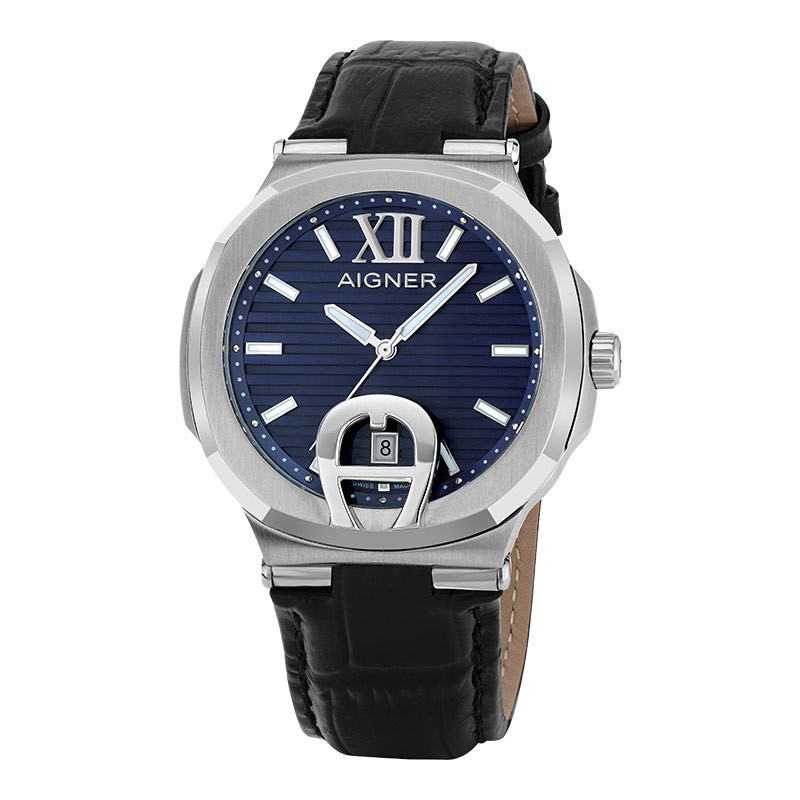 Jual Jam Tangan Pria Aigner Taviano A113114 Men Blue Dial Black Leather ...