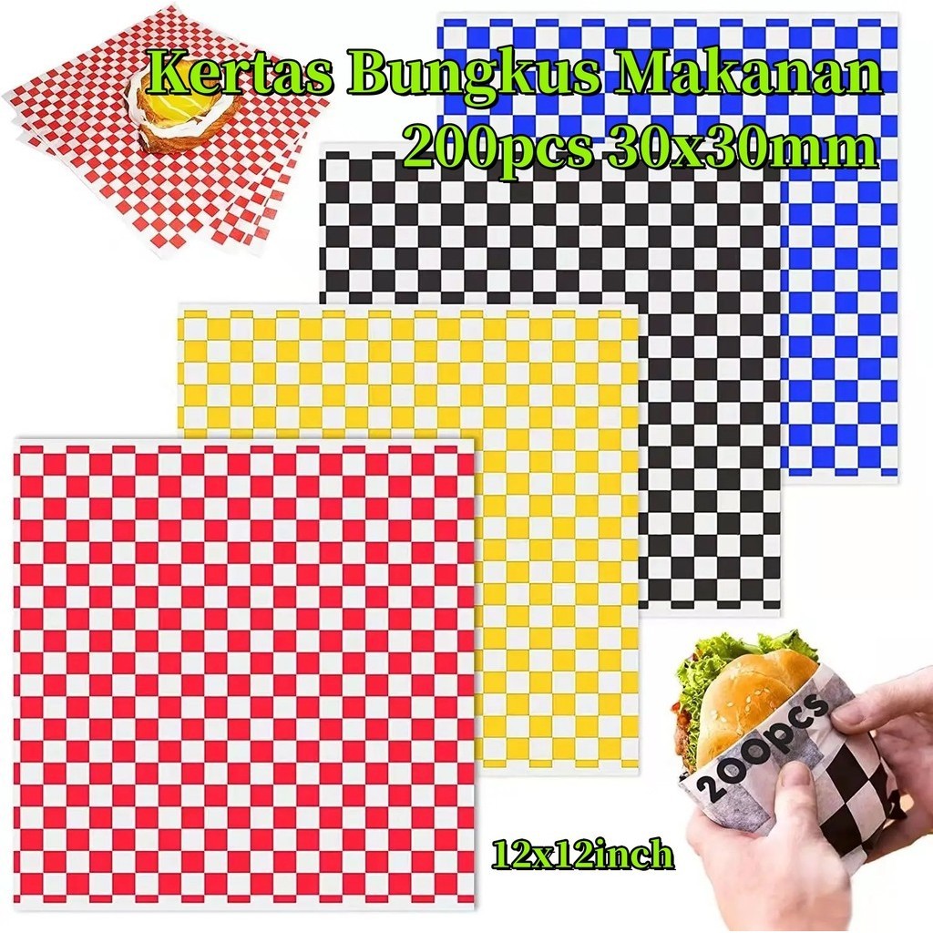 Jual 200PCS/SET Kertas Roti Motif Kotak-Kotak 30x30 Gingham Foodgrade ...