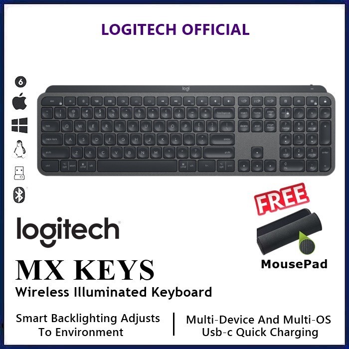 Jual Logitech MX Keys Wireless Illuminated Keyboard Bluetooth Multi ...