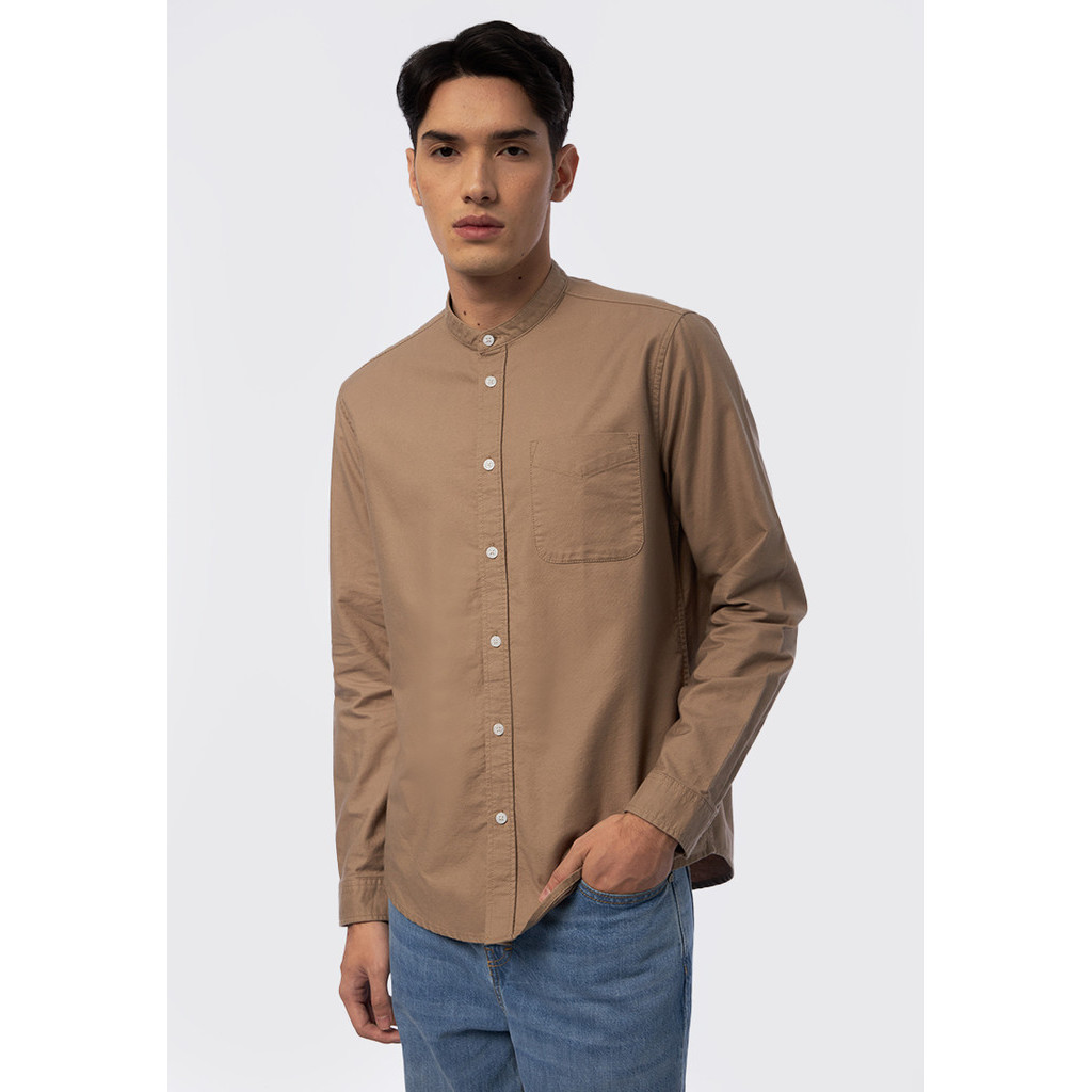Jual Executive Long Sleeve Stand Up Collar Shirt Sand | Shopee Indonesia