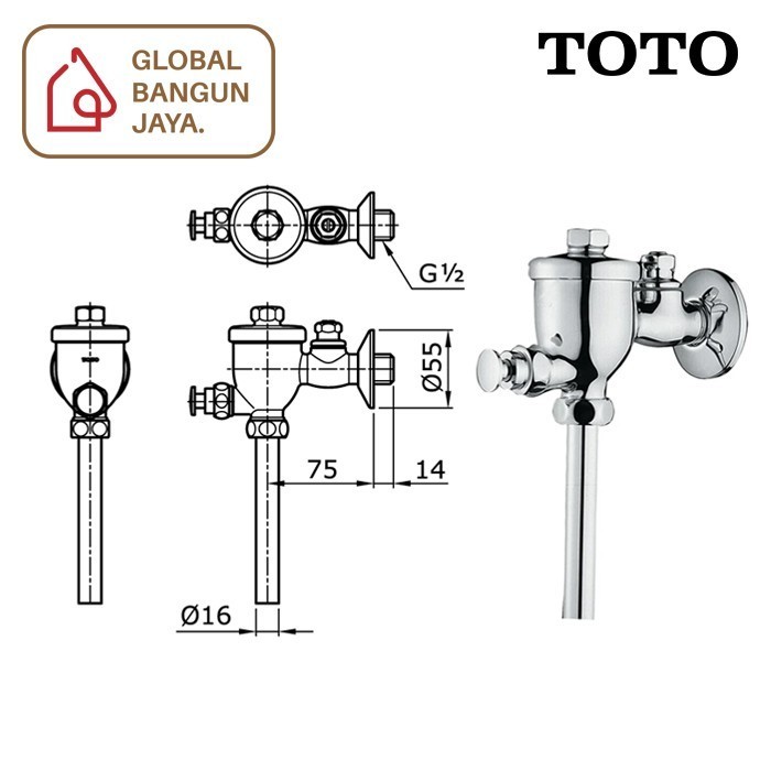 Jual Terbagus Urinoir Toto U57M Urinal Muslim + Push Kran T60P ...