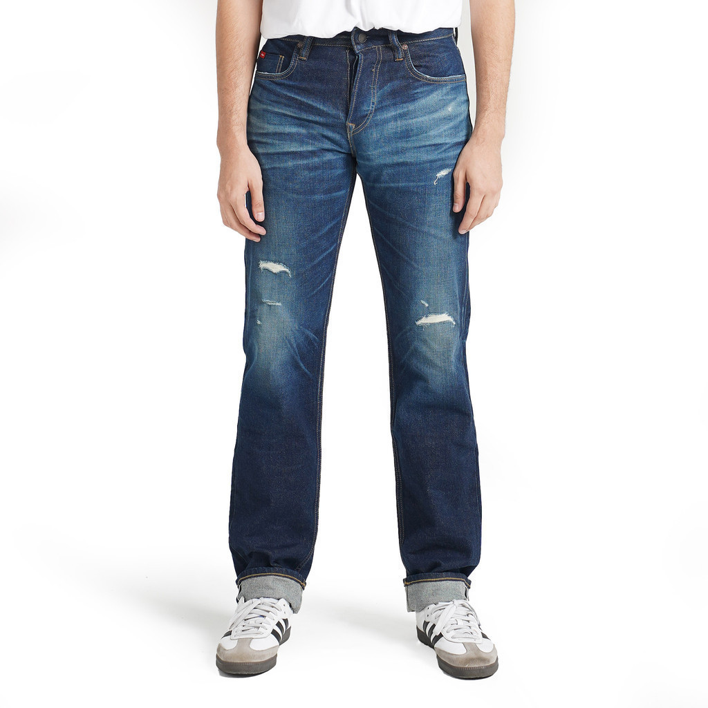 Jual Lee Cooper Straight Fit Jeans Selvedge Harry Repaired Dark Blue ...