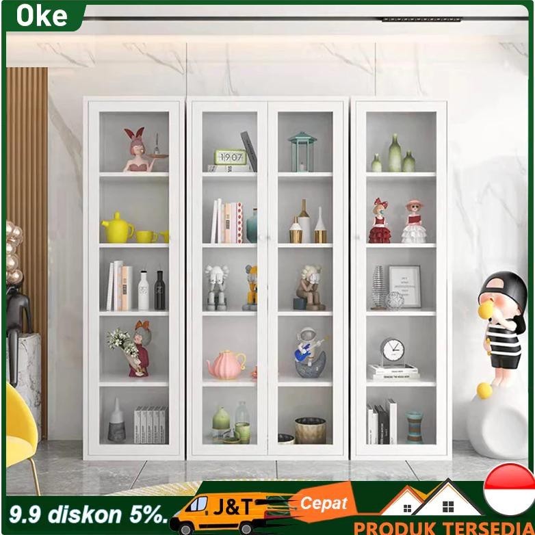 Jual 180CM lemari kaca Lemari Pajangan Rak buku besi RAK KACA Lemari ...