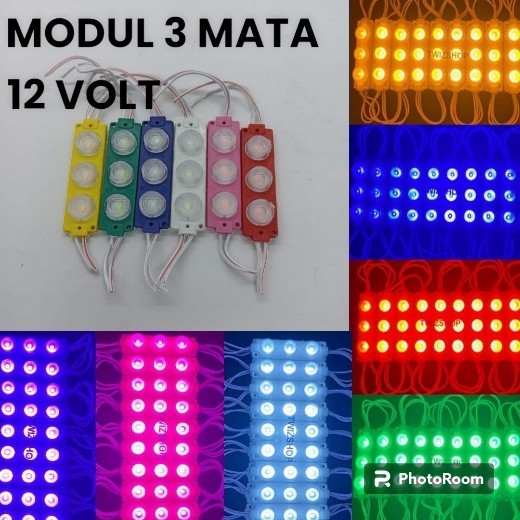 Jual Lampu LED Modul Module Strip Cob 3 Mata Besar Titik 12V 24V 3w Watt Motor Mobil Truck Putih ...