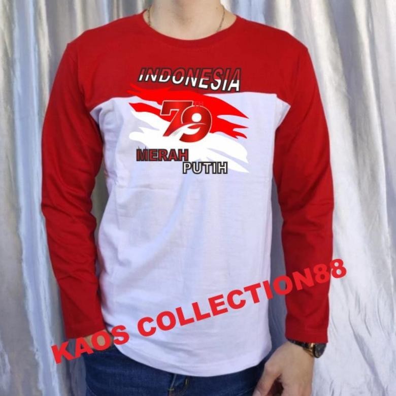 Jual SDF kaos merah putih lengan panjang 17 agustus 1945 bendera besar dada BHN cotton TERLARIS ...