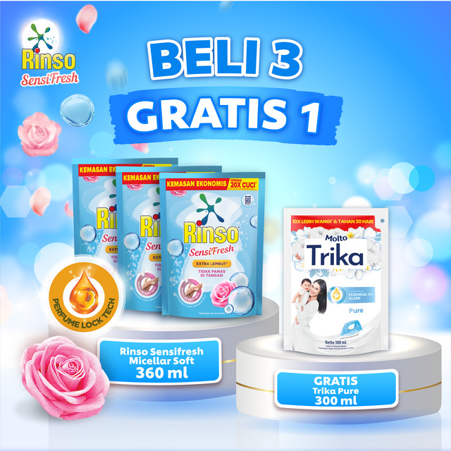 Jual BUY 3 Rinso Sensifresh Micellar Soft 360ml FREE Trika Pure 300ml ...