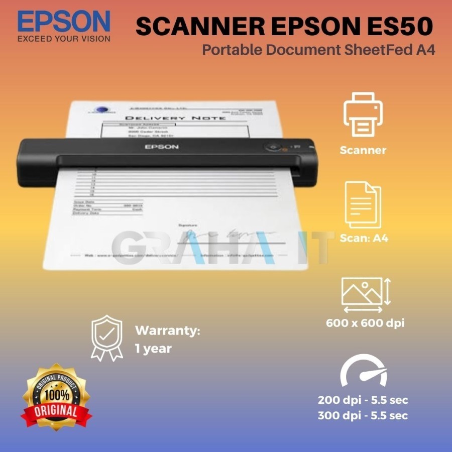 Jual Scanner Epson Workforce ES50 ES 50 Portable Document SheetFed F4 Scan | Shopee Indonesia