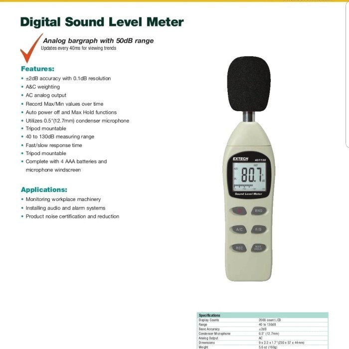 Jual Alat Ukur Kebisingan / Digital Sound Level Meter : 407730 Extech ...