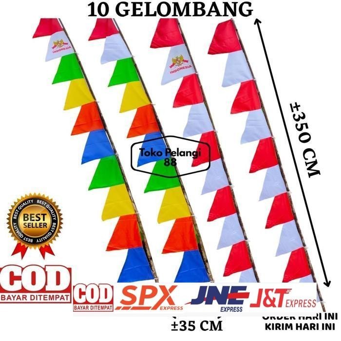Jual Flash Sale Bendera Umbul-Umbul 10 Gelombang Warna Merah Putih Garuda Panjang Segitiga ...
