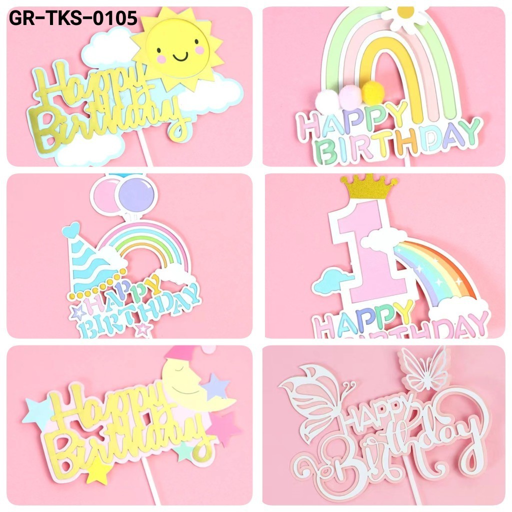 Jual GR-TKS-0105 Cake topper kue first birthday pelangi awan bintang ...