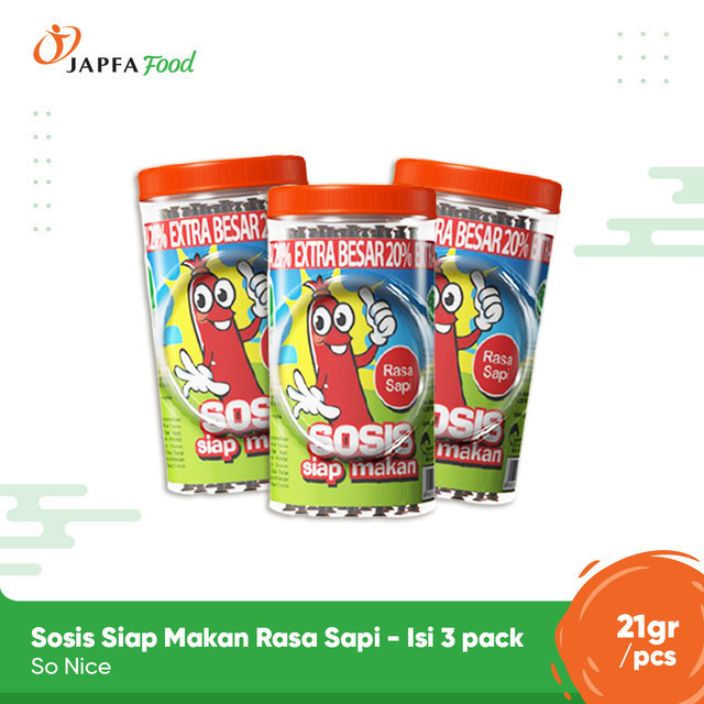 Jual So Nice Sosis Siap Makan Rasa Sapi 24 Pcs x 21 gr - Isi 3 pack ...