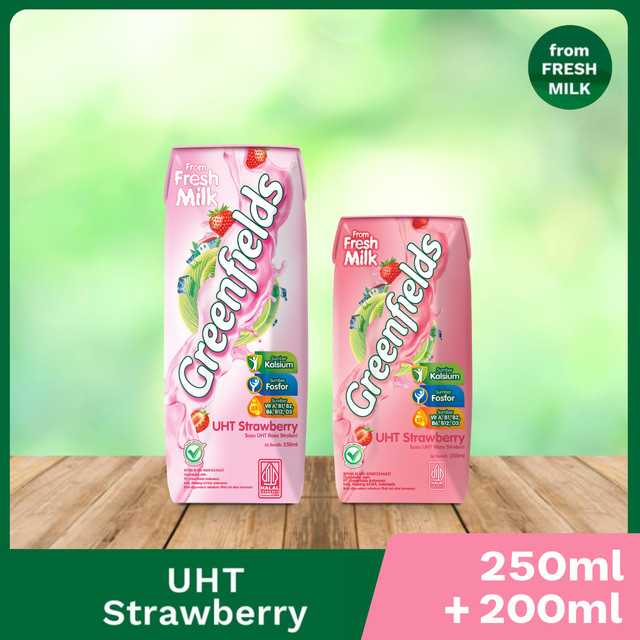 Jual Greenfields Susu UHT Strawberry 250ml + 200ml | Shopee Indonesia