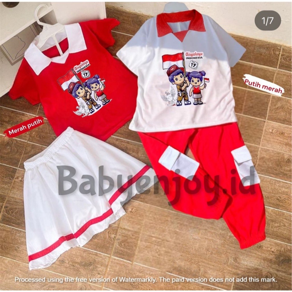 Jual Setelan baju merah putih kaos kerah kemerdekaan 17 agustus untuk anak laki-laki dan ...