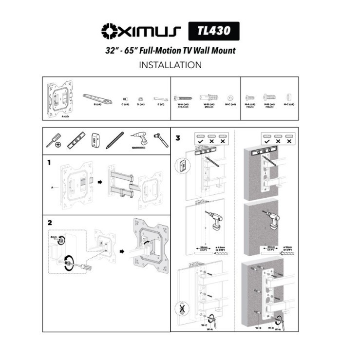 Jual Lin Bracket Oximus Tl430 Tv Led Monitor 32"-65" Full-Motion Wall ...