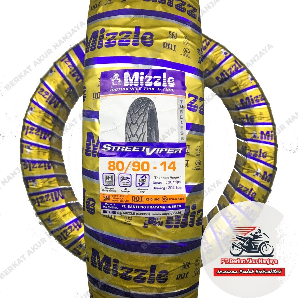 Jual Ban Motor MIZZLE Street Viper 80/90 Ring 14 Tubeless Bonus Pentil ...