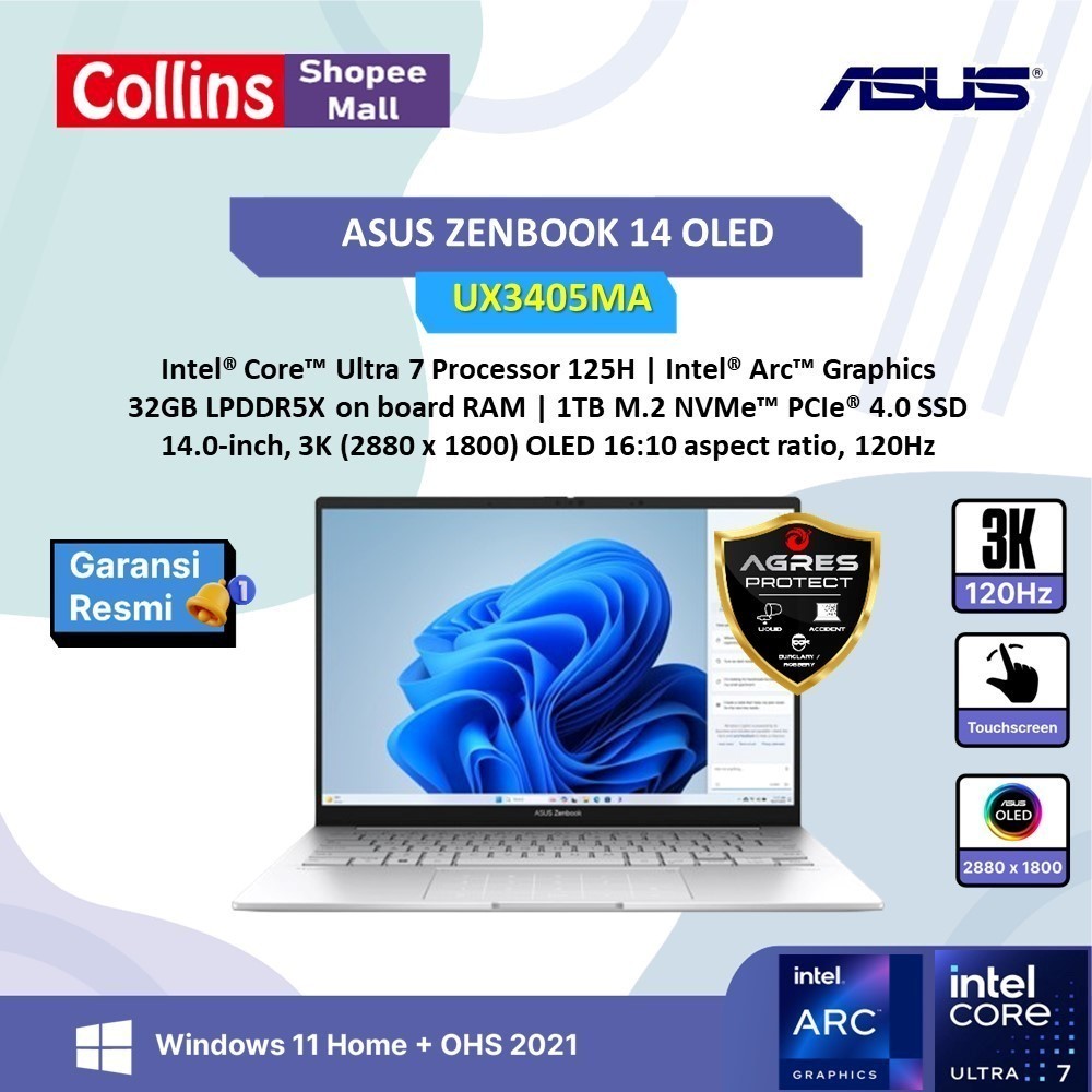 Jual ASUS ZENBOOK 14 OLED UX3405MA ULTRA 7 155H 32GB 1TB W11+OHS 14.0 ...