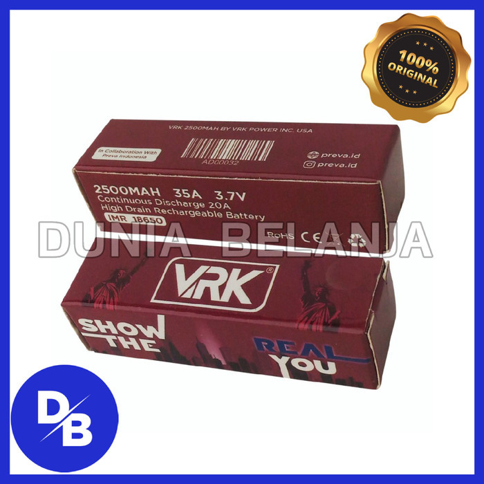 Jual Vrk Battery 18650 2500Mah 35A 3.7V, Baterai Vrk 2500 Mah Original ...