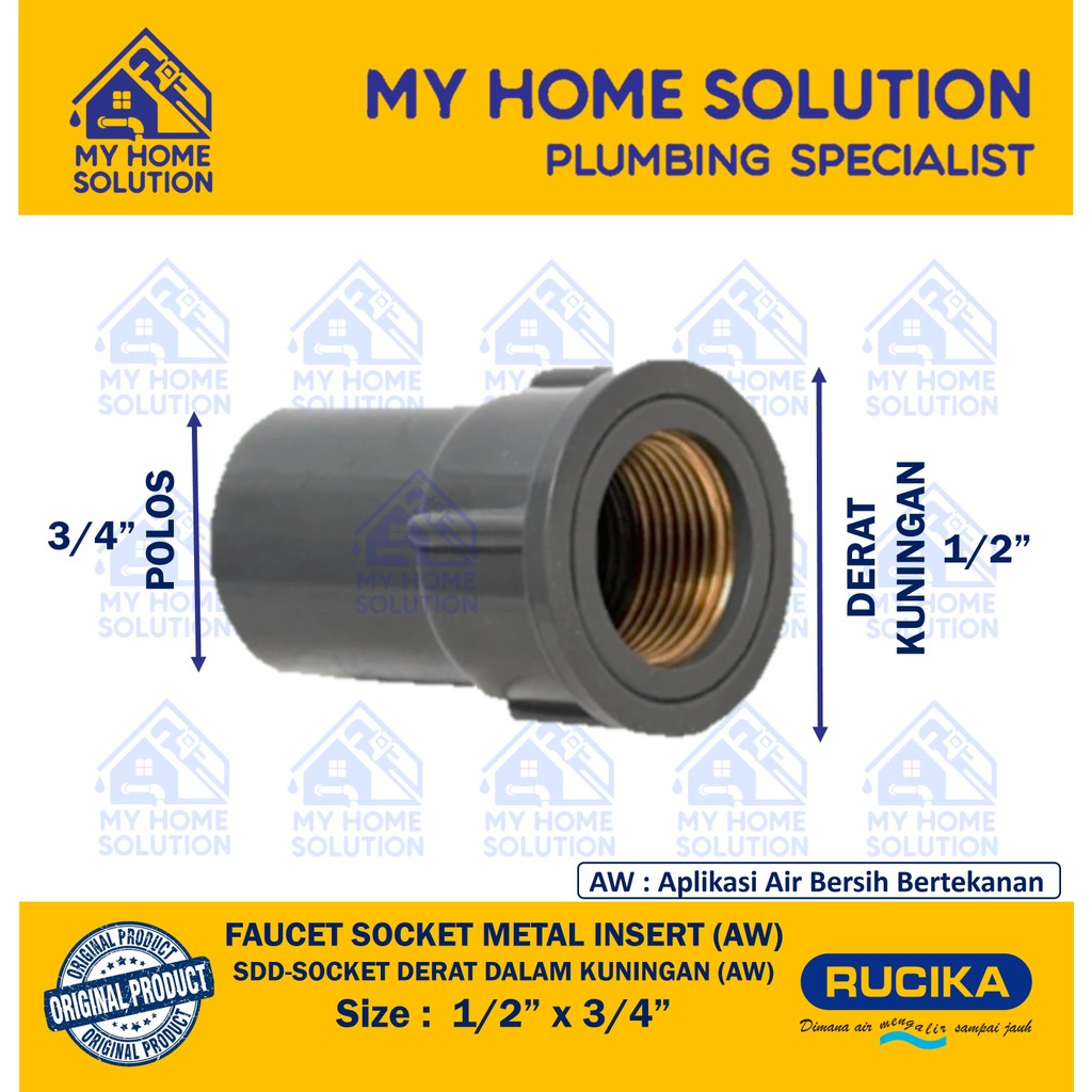 Jual SDD KUNINGAN | SOK DRAT DALAM KUNINGAN 1/2" x 3/4" RUCIKA Tipe AW | Shopee Indonesia