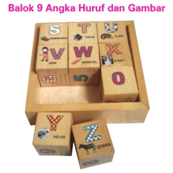 Jual Balok 9 Angka Huruf Gambar / Mainan Edukasi / Edukatif Kayu Anak ...