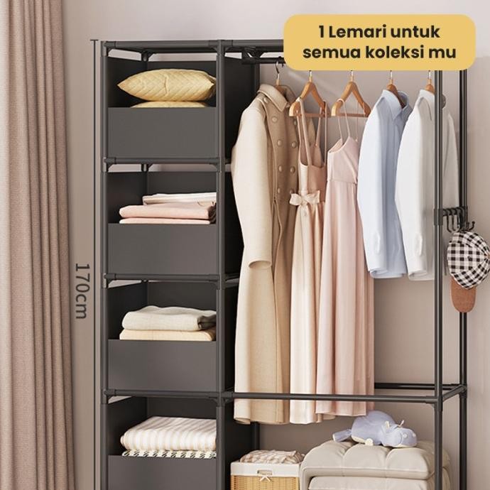 Jual Rak Baju Portable Gantungan Baju Besi Lemari Pakaian Serbaguna ...