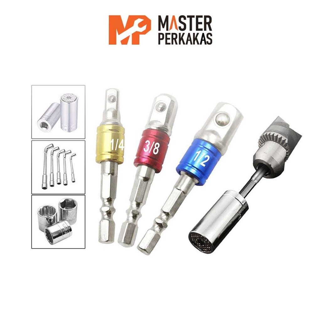 Jual Adapter Kepala Bor Hex Socket MP /4 1/2 3/8 / Shank Rod Sleeve ...
