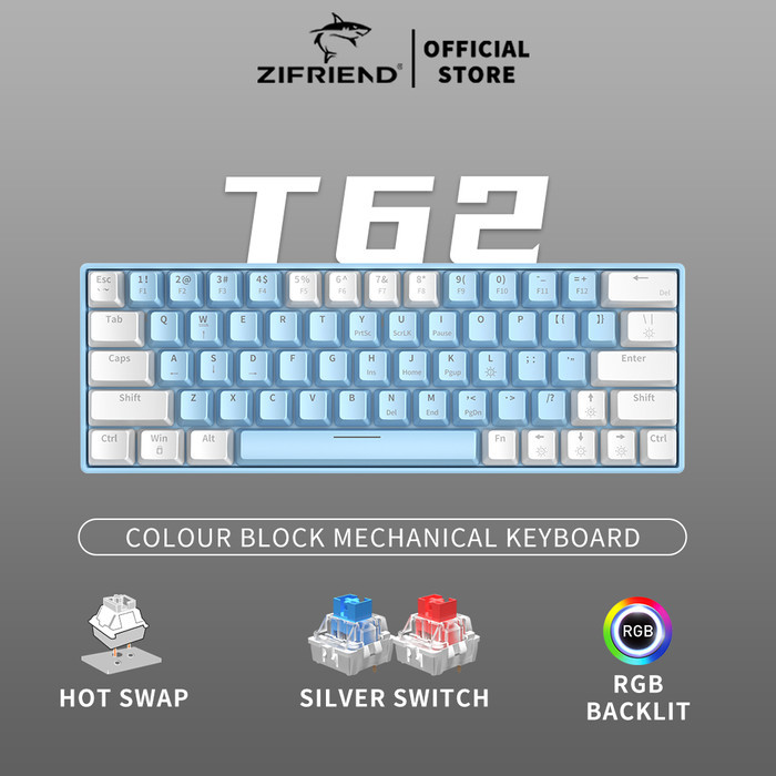 Jual Zifriend T62 Mechanical Keyboard 63Keys 60% Layout Blue Red Switch Rgb Backlit Hotswap ...