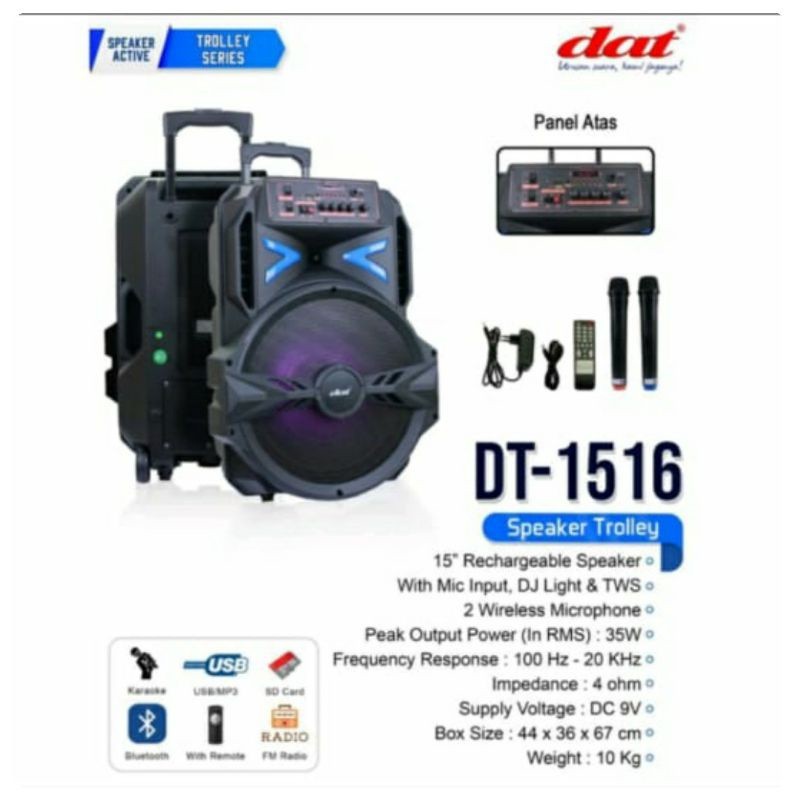 Jual Speaker Portable DAT 15inch DT-1516 + 2 Mic Wireless | Shopee ...
