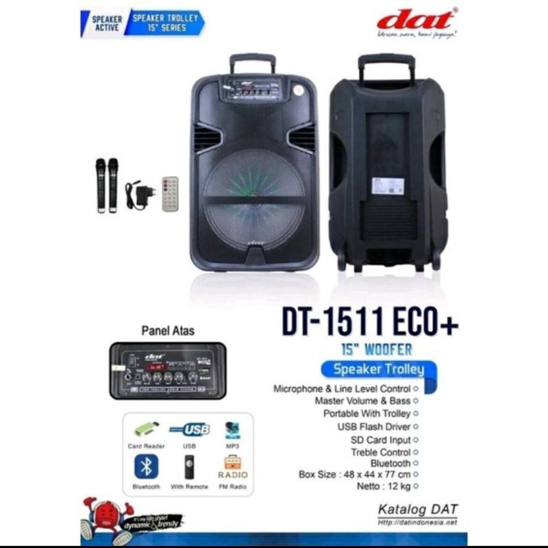 Jual Speaker Portable 15inch Bluetooth DAT DT 1511 + 2 Mic Wireless ...