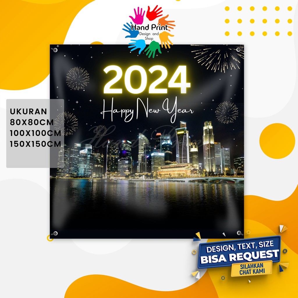 Jual Cetak Spanduk Banner Selamat Tahun Baru Happy New Year 150x150CM ...