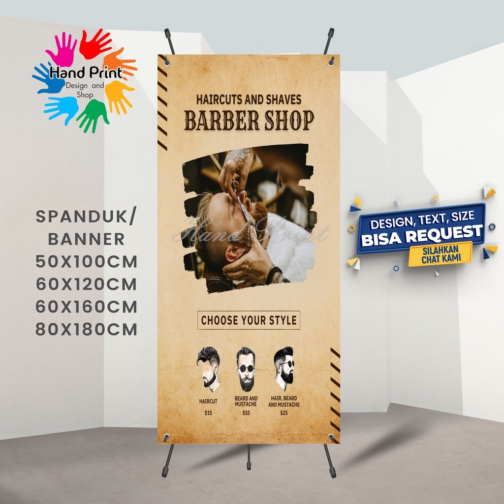 Jual Spanduk Banner MMT Barbershop Pangkas Rambut Hair Studio Mural ...