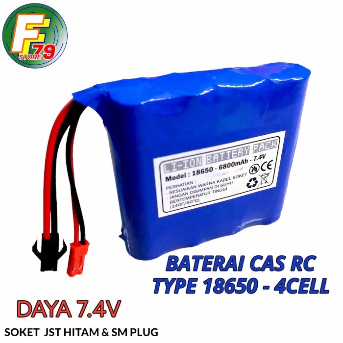 Jual Baterai Cas 18650-7.V 4Cell Untuk RC Dan Arduino Soket Hitam Merah ...