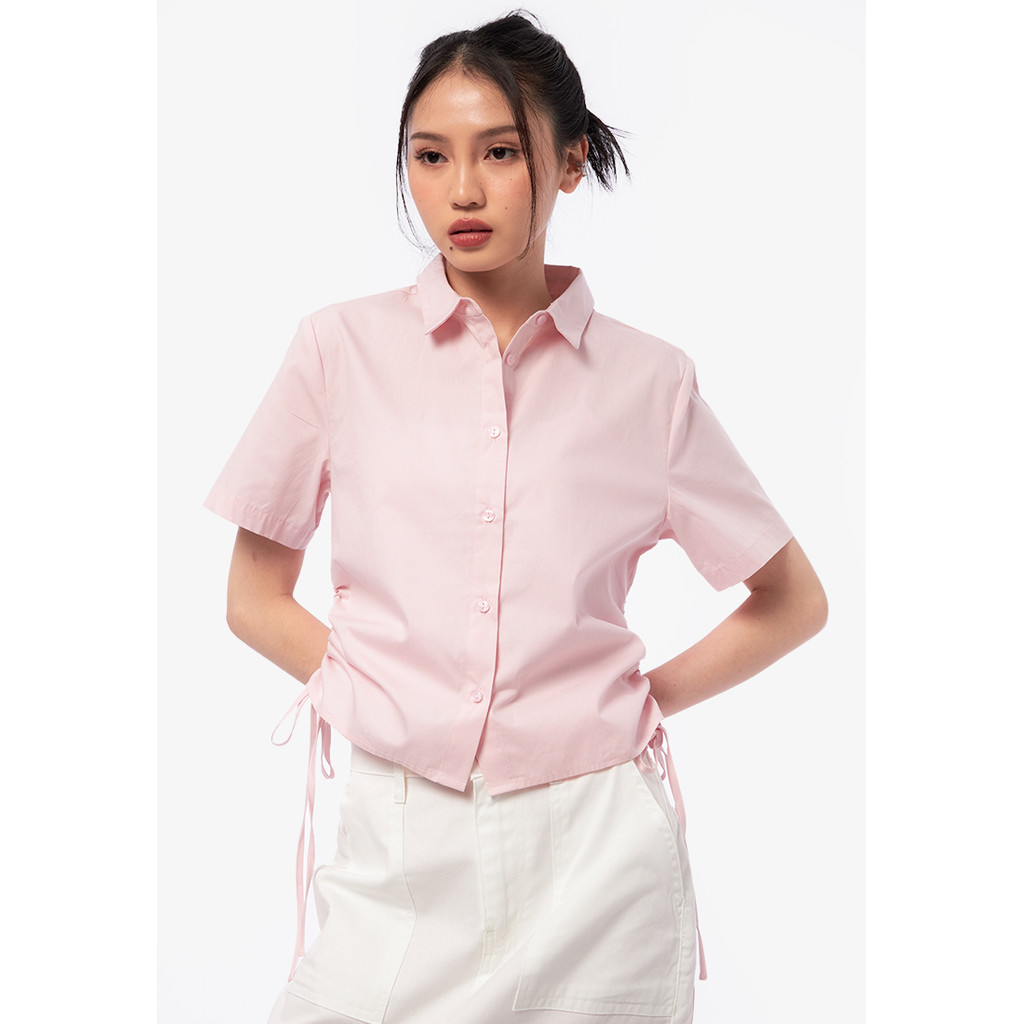 Jual COLORBOX Short Sleeve Shirt with Side Ruched Lt. Pink | Shopee ...