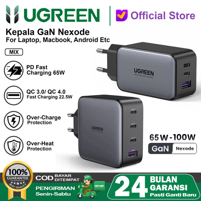 Jual BERGARANSI UGREEN Kepala Charger GAN PD Type C FAST Charging 65w 100w 10335 | Shopee Indonesia