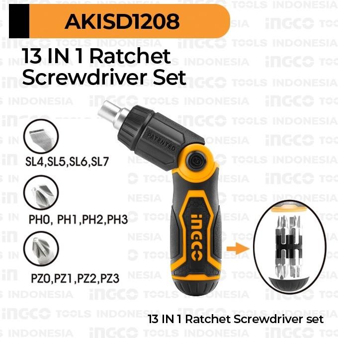 Jual 13-In-1 Ratchet Screwdriver Set Ingco Akisd1208 Obeng Tekuk ...