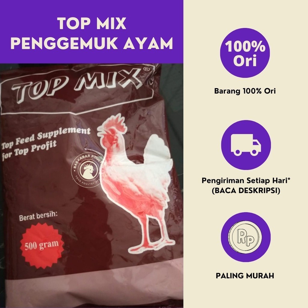 Jual Top Mix 500 gr (Vitamin Penggemuk Ayam Pedaging. dan Melancarkan ...