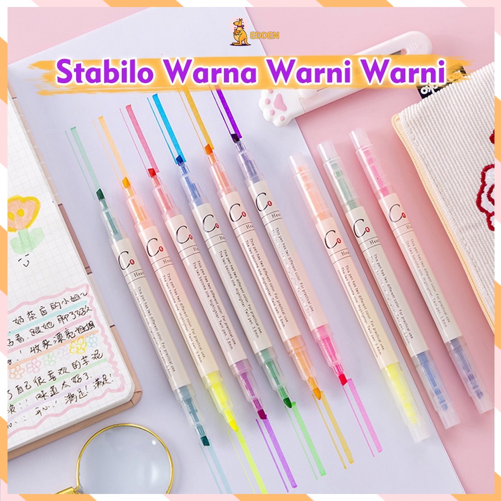 Jual Edden Highlighter pen Stabilo Panjang 6 Warna dan 12 warna Stabilo warna warni 2arah ...