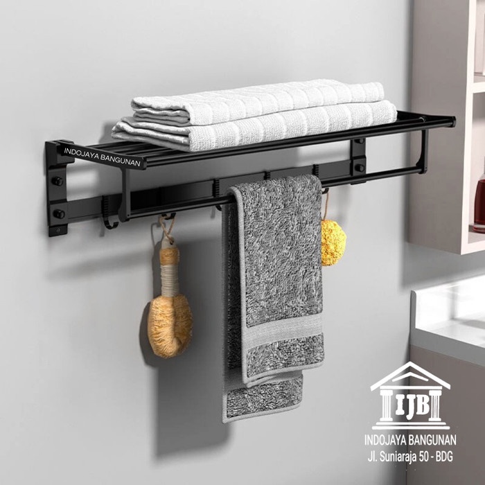 Jual Rak Handuk Lipat Tiang Anti Karat Elegant Hitam Black Doff 60 Cm ...