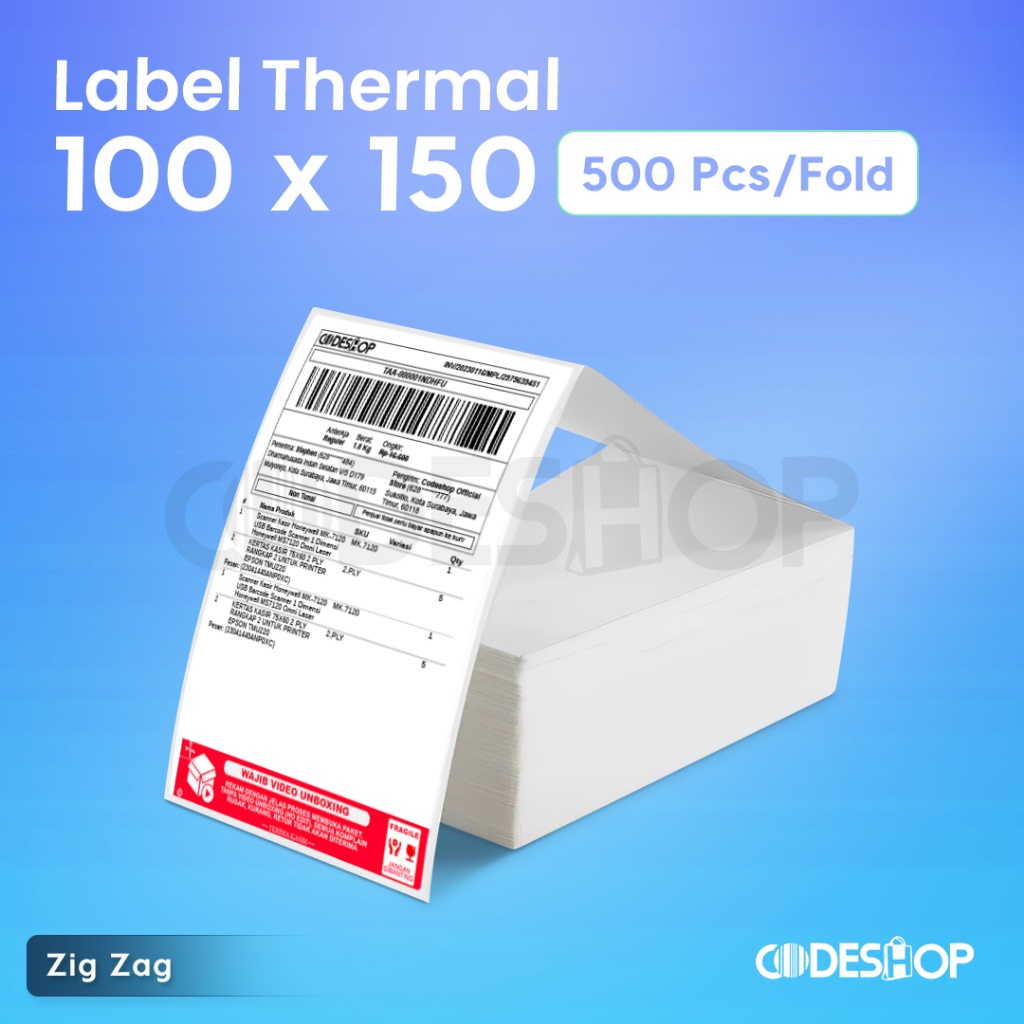 Jual Stiker Label Unboxing Thermal 100x50 mm 1 Line isi 500 Pcs Fold ...