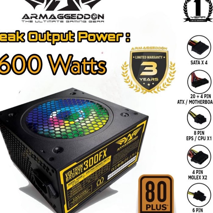 Jual Promo Power Supply Armaggeddon 300FX Voltron Bronze 80+ Pure Power 300W | Peak Power 600 ...
