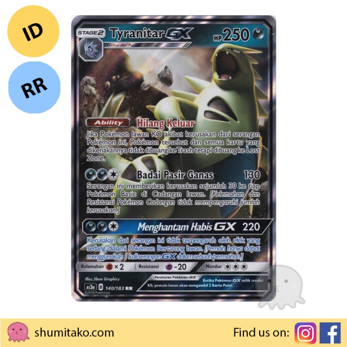 Jual Kartu Pokemon TCG Card Bayangan Tersembunyi A Tyranitar GX RR #140/183 | Shopee Indonesia