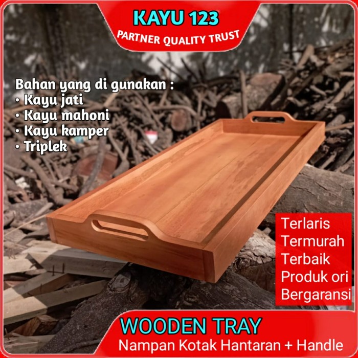 Jual Wooden Tray Nampan Kayu Baki Hendel Lengkung Panjang Besar 70X30X5 ...