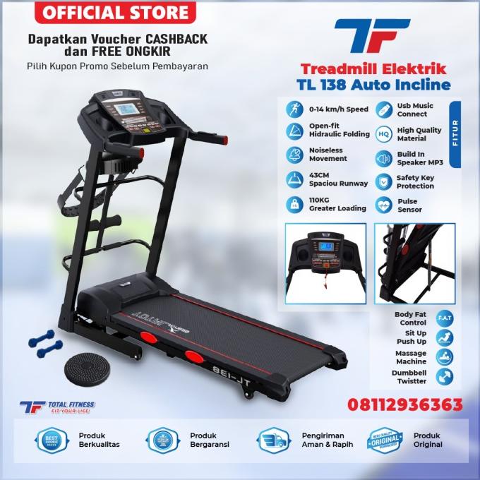 Jual Alat Fitness Treadmill Elektrik TL-138 Auto Incline | Shopee Indonesia