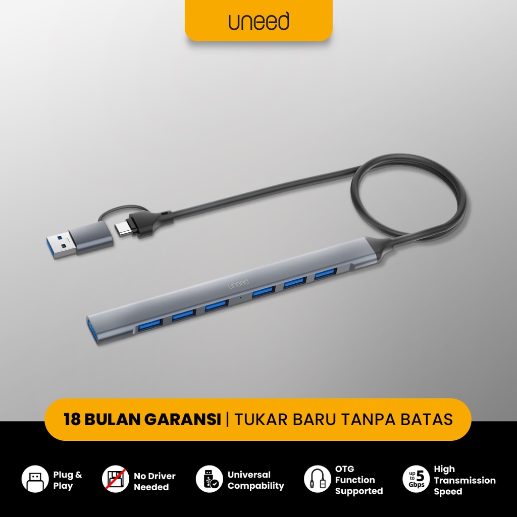 Jual UNEED USB Hub USB A - Type C to 7 Port USB A 3.0 5Gbps – UUH107CA ...