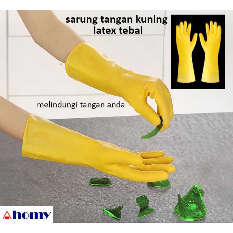 Jual sarung tangan karet kuning tebal S M L latex STL serbaguna ...